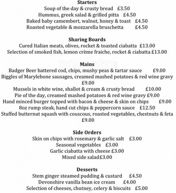 Menu at The Monkey Puzzle pub & bar, London