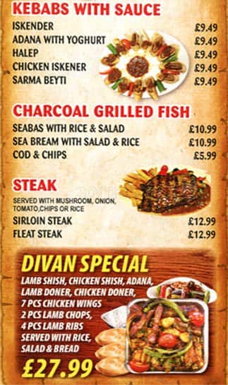 Menu at Divan Restaurant, Harrow, 229 Charlton Rd