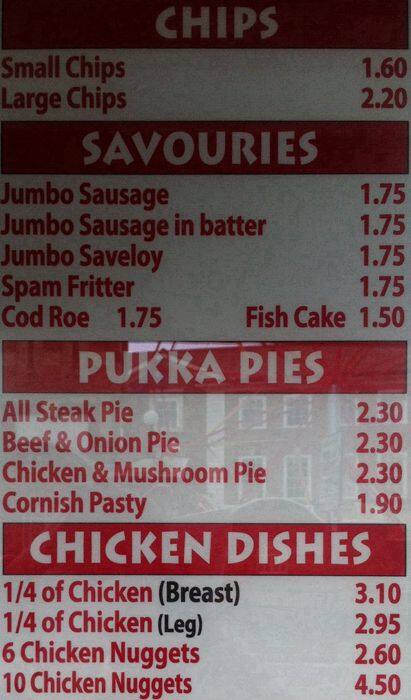 Menu at Plaice to Eat restaurant, Epsom