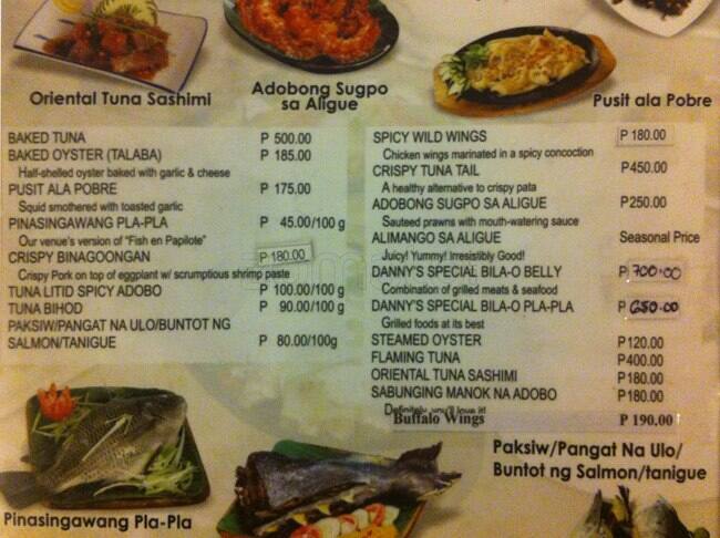 Menu at Danny's Grill & Sushi Bar Restaurant, Pasay
