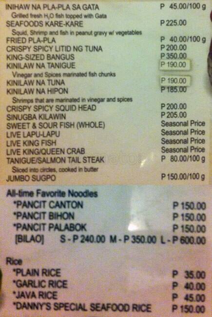 Menu at Danny's Grill & Sushi Bar Restaurant, Pasay