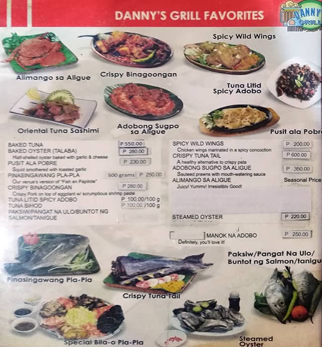 Menu at Danny's Grill and Sushi Bar Restaurant, Quezon City, 42 Timog Ave