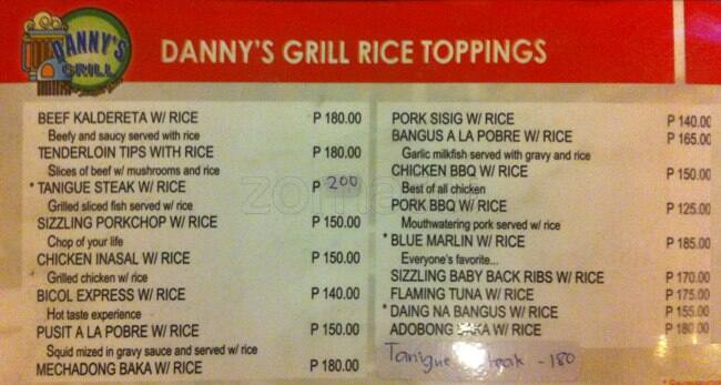 Menu at Danny's Grill & Sushi Bar Restaurant, Pasay