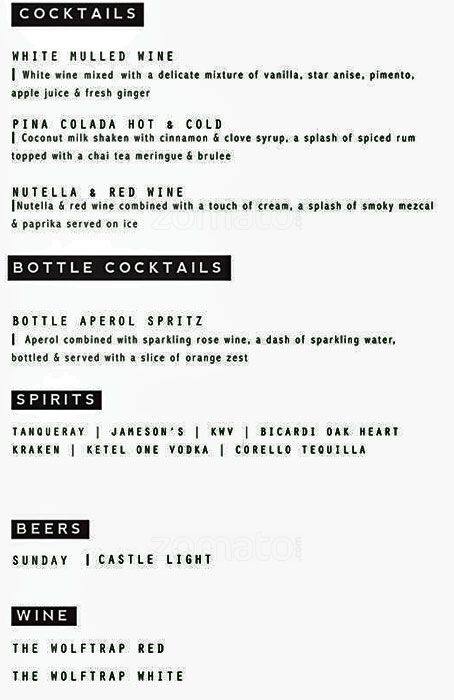 Menu at Backyard Pop-UP Bar, Johannesburg
