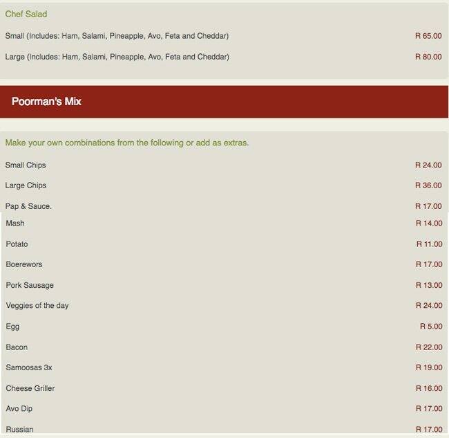 Menu at Pepper Chair restaurant, Centurion