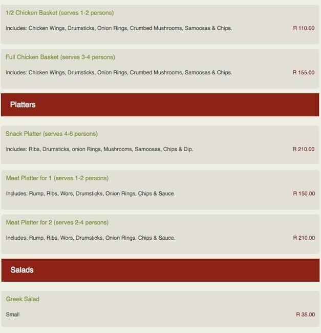 Menu at Pepper Chair restaurant, Centurion