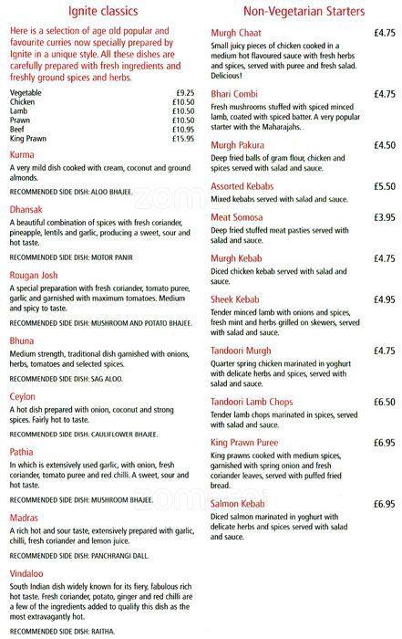 Ignite Menu, Menu for Ignite, West End, Edinburgh - Zomato UK