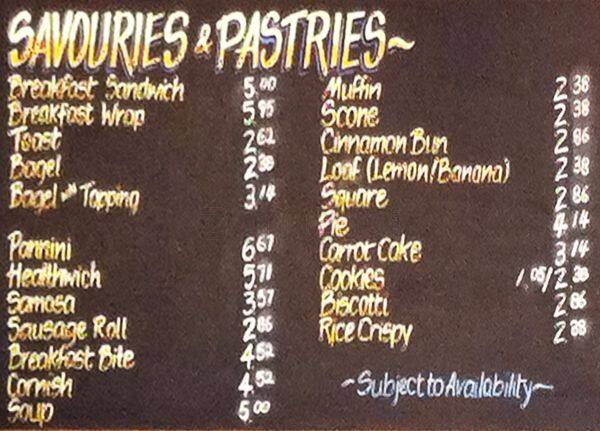 Menu at Whitby's Coffee House, White Rock