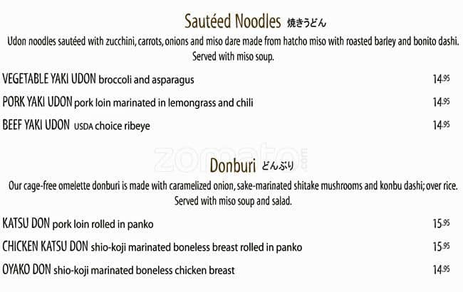 Menu at Moshi Moshi restaurant, San Francisco