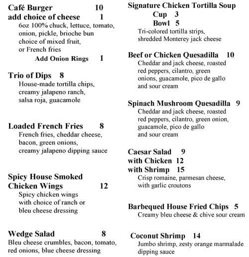 Menu at Texture Food and Drink at the DoubleTree by Hilton, Austin