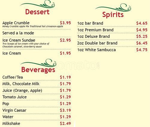 Menu at Mother's Kitchen restaurant, Ajax