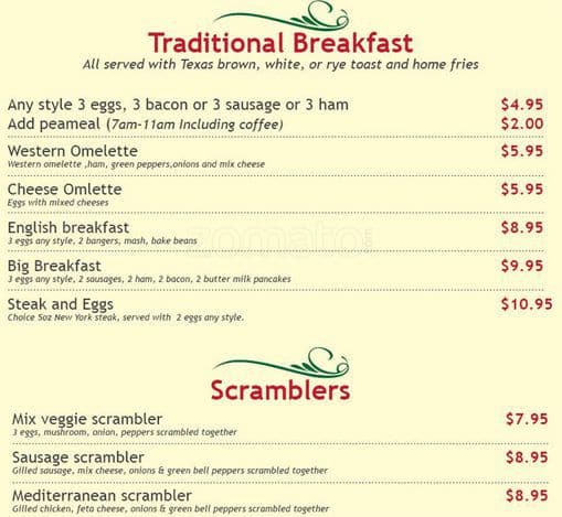 Menu at Mother's Kitchen restaurant, Ajax