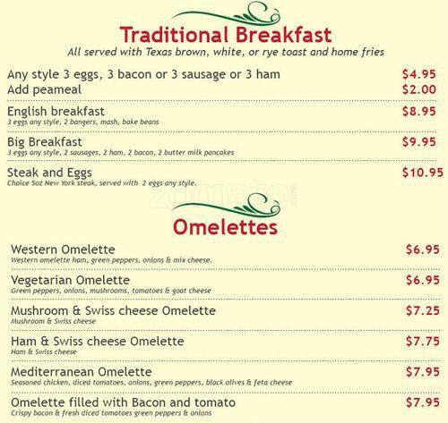 Menu at Mother's Kitchen restaurant, Ajax