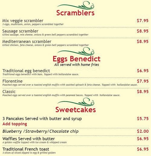 Menu at Mother's Kitchen restaurant, Ajax