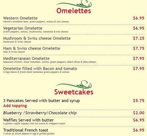 Menu at Mother's Kitchen restaurant, Ajax