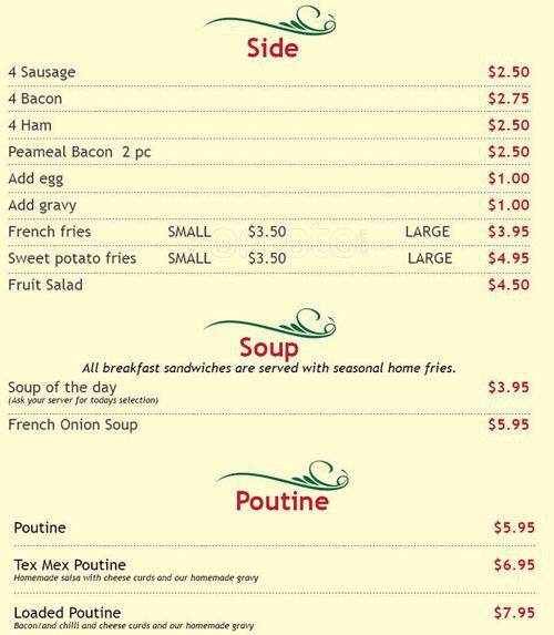 Menu at Mother's Kitchen restaurant, Ajax