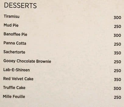 Menu at The First Floor, Hyderabad