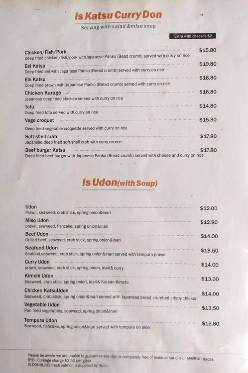 Menu at Is Donburi Dining Room restaurant, Northbridge, 227 William St