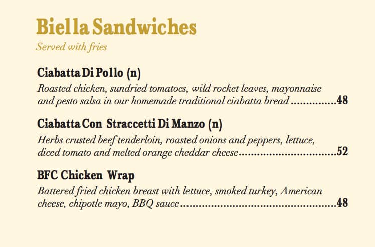 Menu at Biella pizzeria, Dubai, Al Quoz Rd Interchange 3 Sheikh Zayed Rd