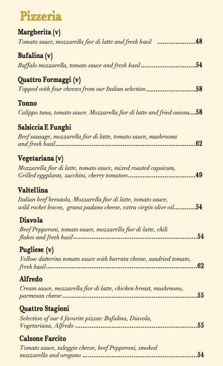 Menu at Biella pizzeria, Dubai, Al Quoz Rd Interchange 3 Sheikh Zayed Rd