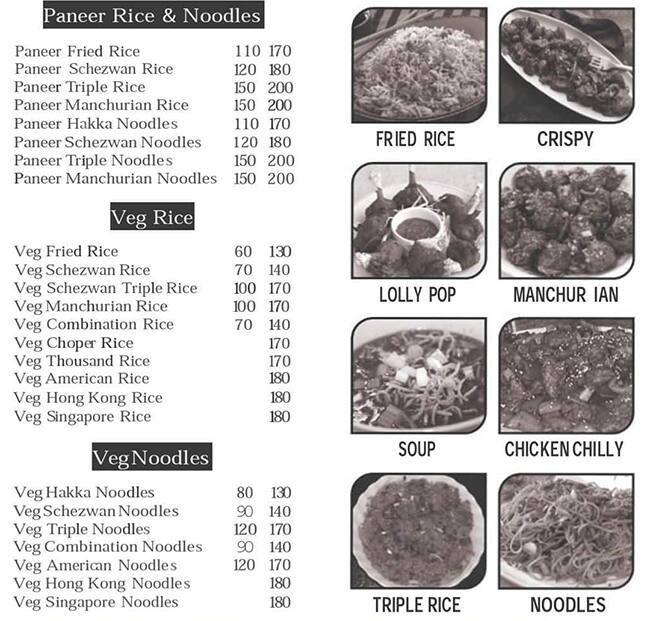 Menu of Shubh Sagar Chinese Corner, Vasai, Mumbai