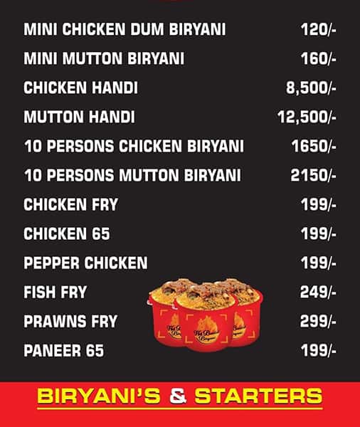 Menu of Hot Bucket Biryani, Meerpet, Hyderabad
