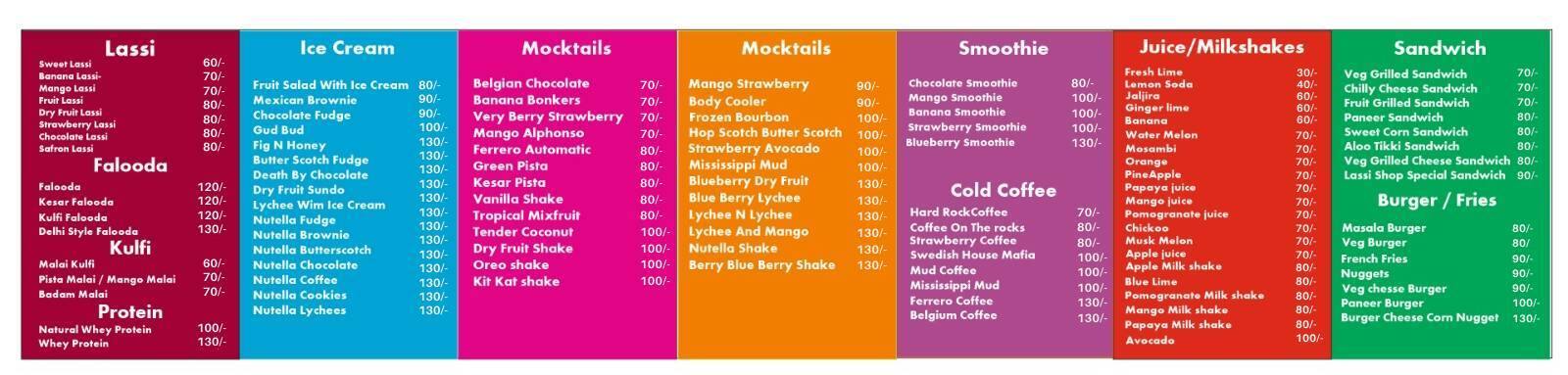 Menu of Lassi Shop, Yelahanka, Bangalore