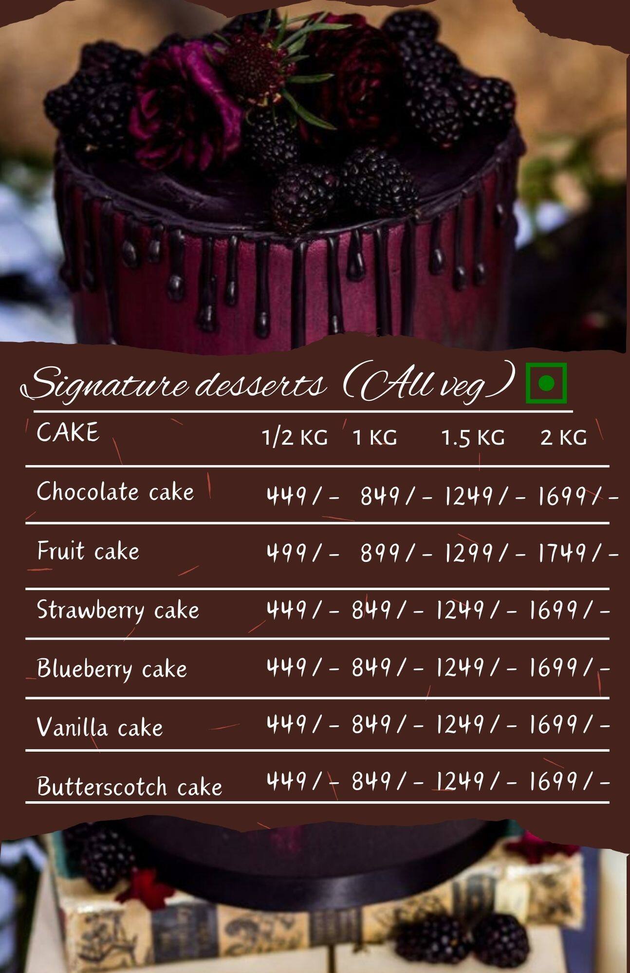 Menu of RJ Cake Point, Chowk, Lucknow