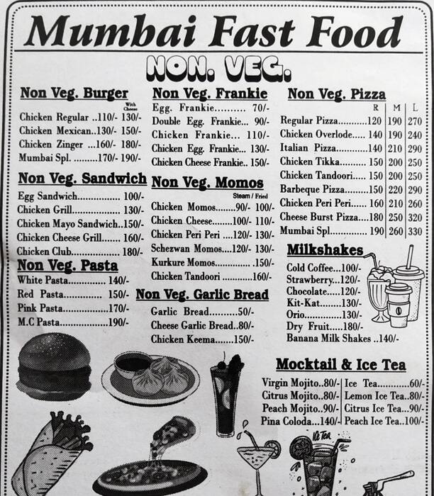 Menu of Mumbai Fast Food, Veera Desai Area, Mumbai