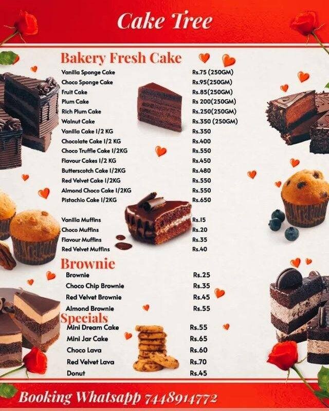 Menu of Cake Tree, Poonamalle, Chennai