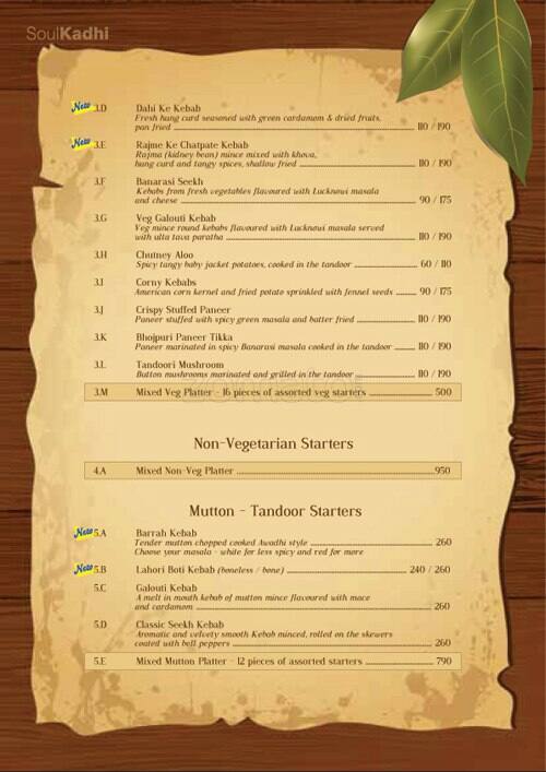 Menu at Soul Kadhi, Bengaluru, XJ83+475