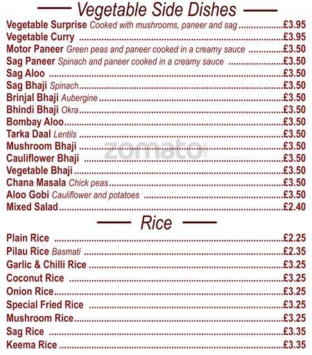 Menu at The Curry Cottage restaurant, Beckenham