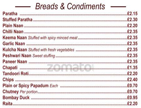 Menu at The Curry Cottage restaurant, Beckenham