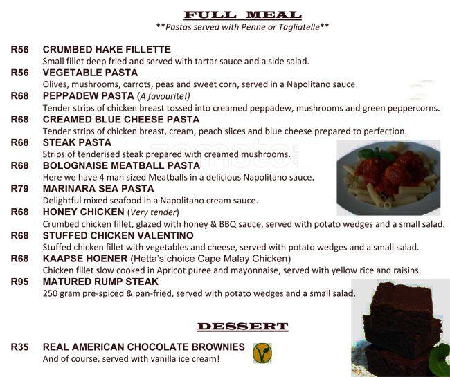 Menu at Amuse Café restaurant, Johannesburg