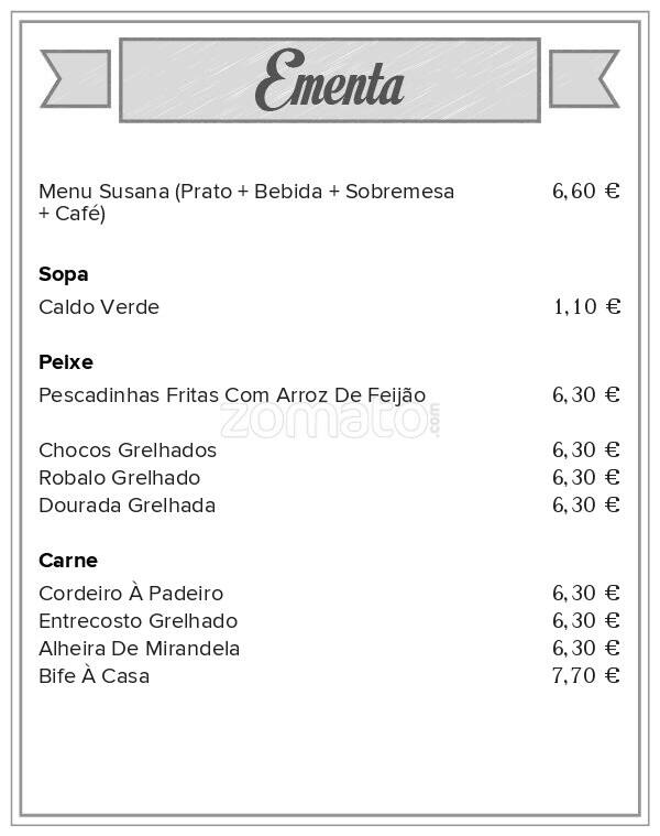 Menu at Cafetaria Susana, Lisbon