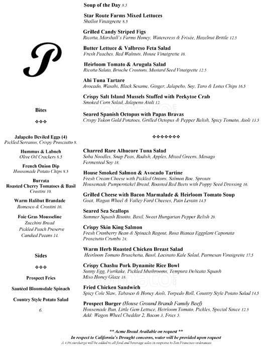 Prospect Menu, Menu for Prospect, SOMA, San Francisco - Urbanspoon/Zomato