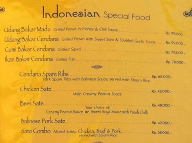 Menu at Cendana Restaurant - Puri Cendana Resort Bali, Mengwi