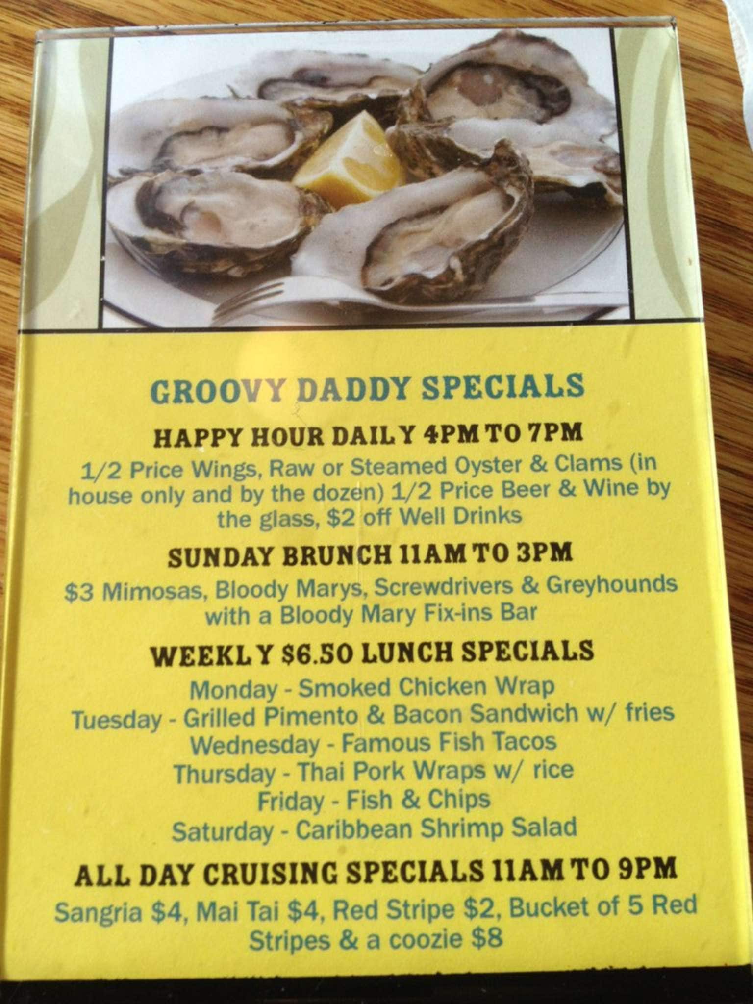 Menu at Captain Groovy's Grill & Raw Bar, Norfolk