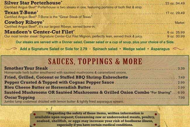 Menu at Saltgrass Steak House steakhouse, San Antonio, I-10 West