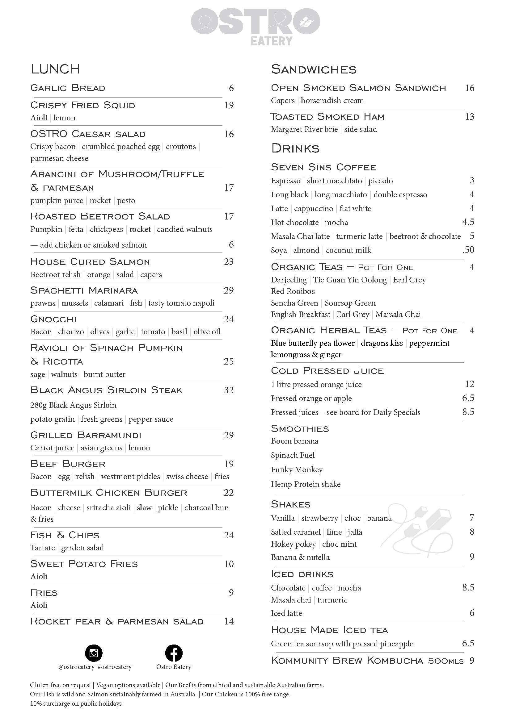 Ostro Eatery menu, Menu restauracji Ostro Eatery, Rockingham, City of ...