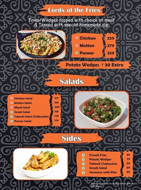 Menu at Universal Doner, Delhi