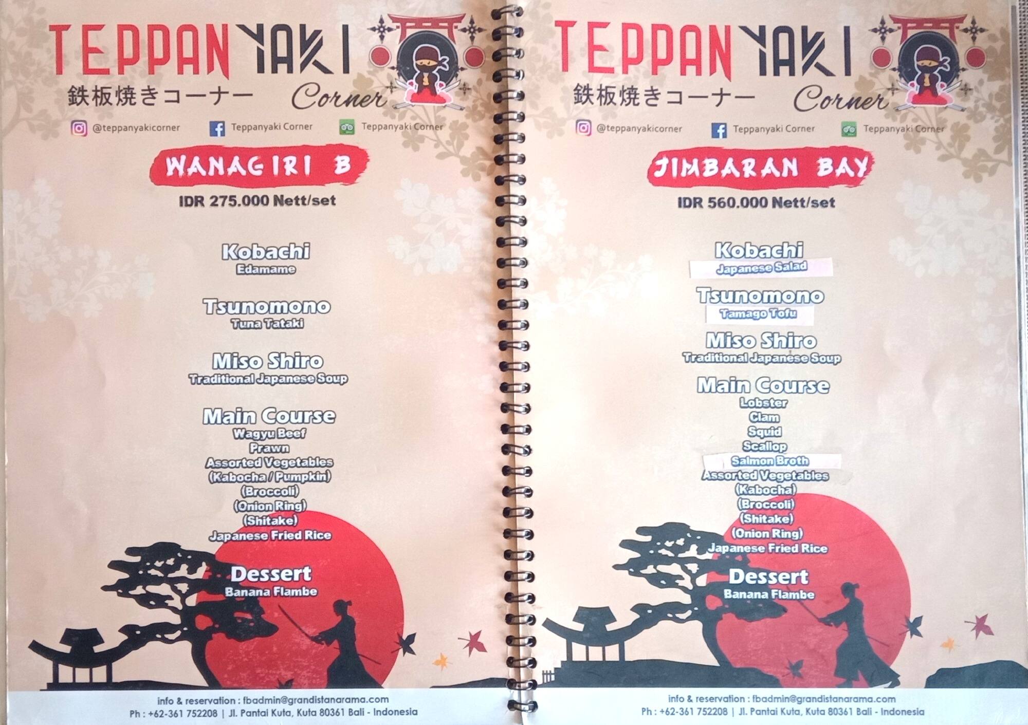 Menu at ROKKYU TEPPANYAKI restaurant, Kuta Selatan