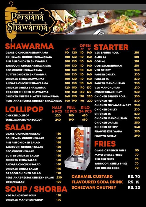 Menu of Persiana Shawarma, Marol, Mumbai