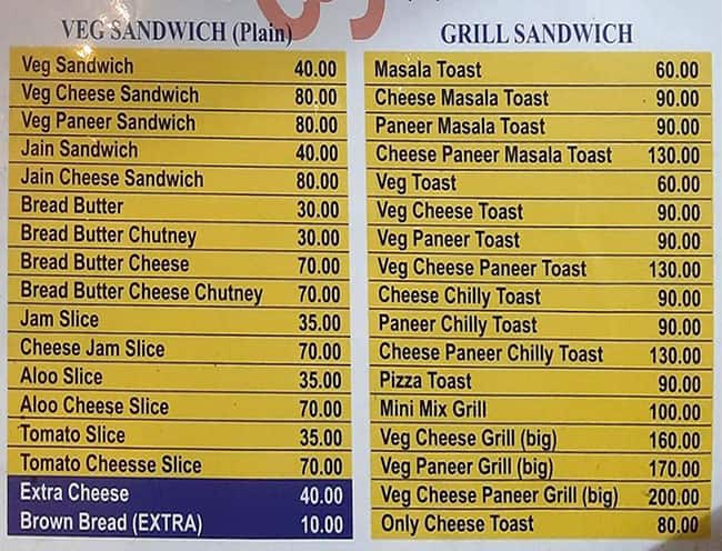 Menu of Super Sandwich, Bandstand, Bandra West, Mumbai