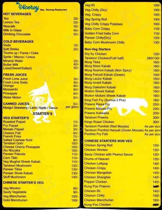Menu of Viceroy Cafe, Kondhwa, Pune