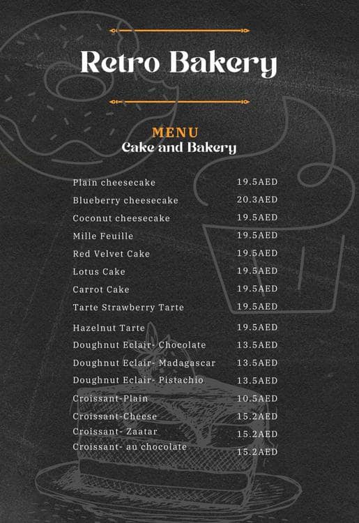Menu of Retro Bakery, Al Raha, Abu Dhabi