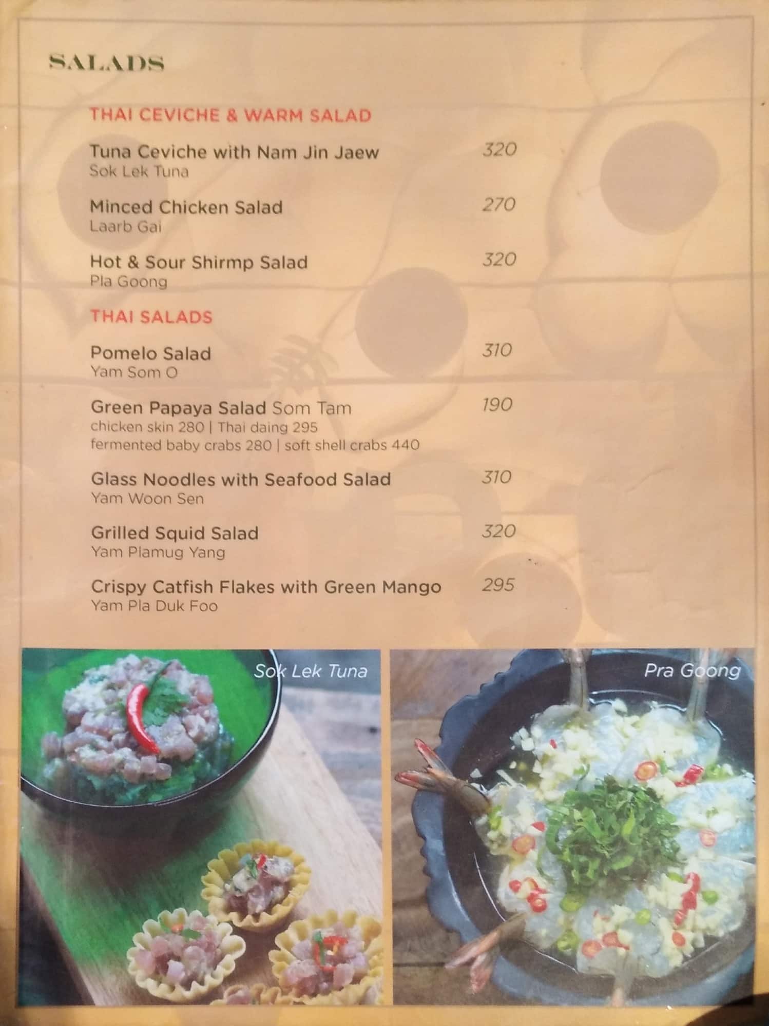 Menu at Tamarind restaurant, Taguig