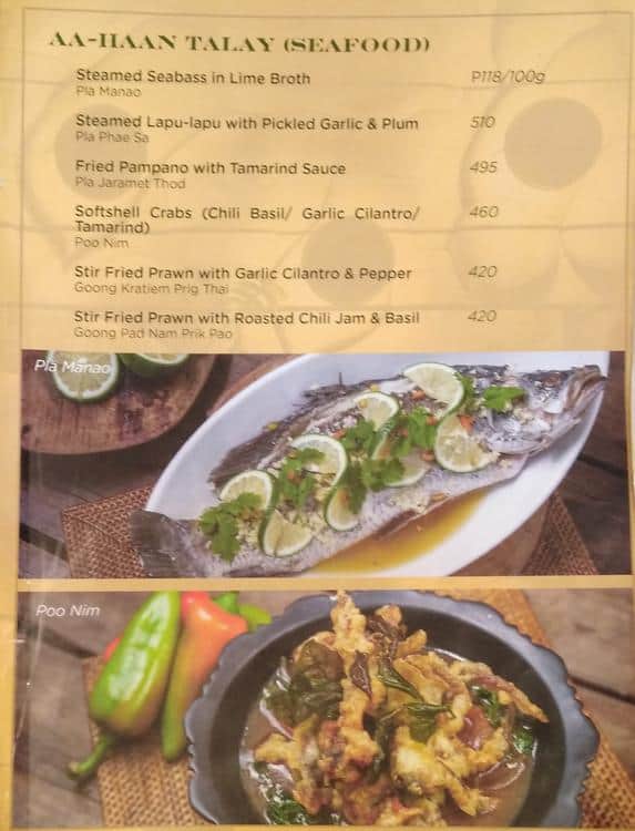 Menu at Tamarind restaurant, Taguig