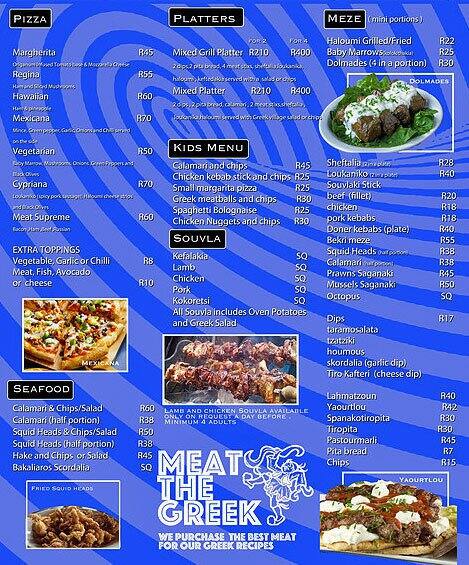 Menu at Takis & Takis cafe, Johannesburg
