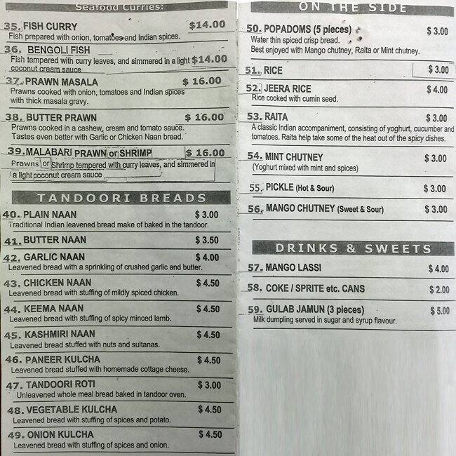 Menu at Krishna Indian Restaurant and Takeaways, Mosgiel, 168A Gordon Rd